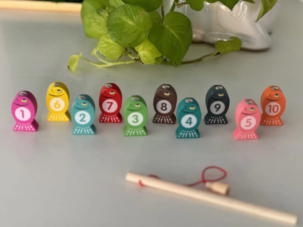Magnetic Number Fishing (10 Wooden fish with 1 rod) - Tiny Tots Kids
